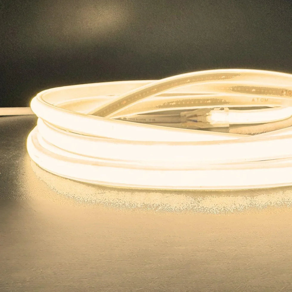 Warm White 3000K COB LED Strip 220V 240V 288 LEDs/m IP65 UK Plug – ATOM LED