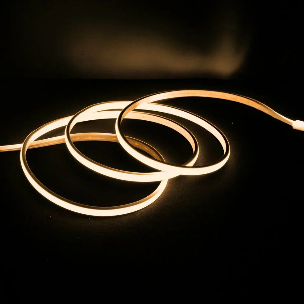 Warm White 3000K COB LED Strip 220V 240V 288 LEDs/m IP65 UK Plug – ATOM LED