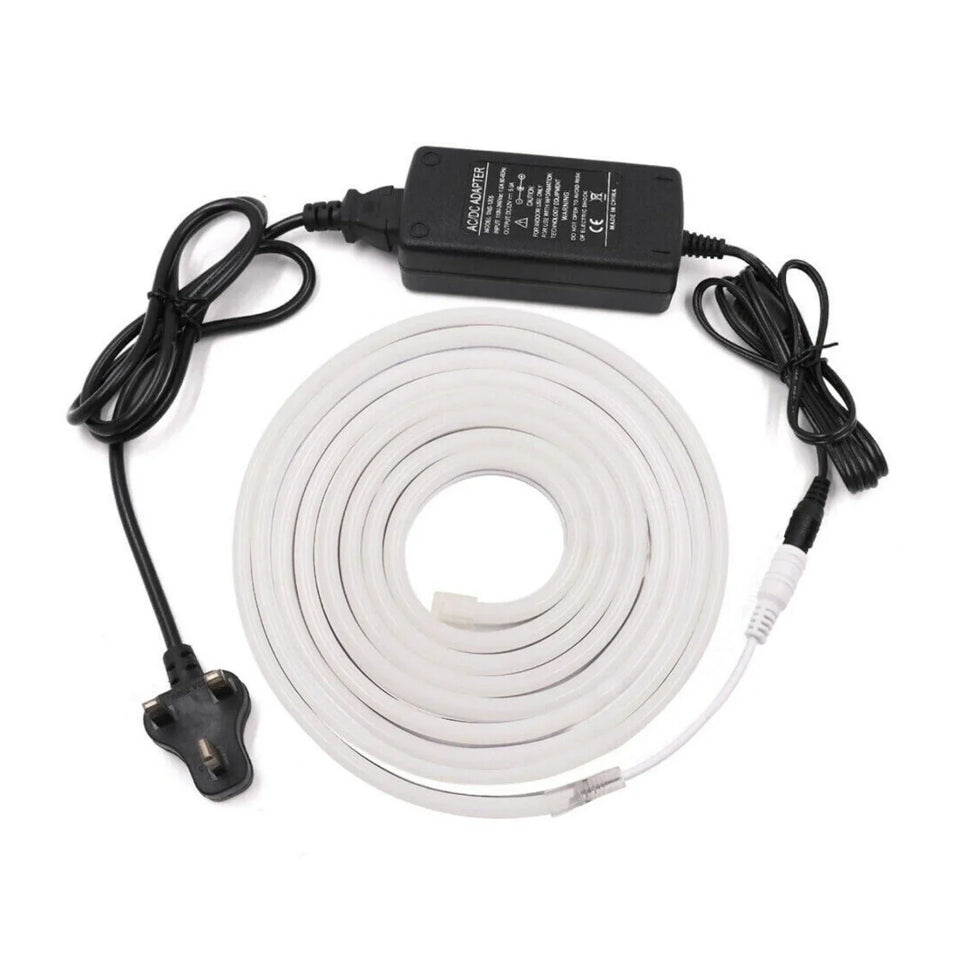 Warm White Neon Flex DC 12V IP65 Waterproof 8x16mm 120 LEDs/M Full Kit ...
