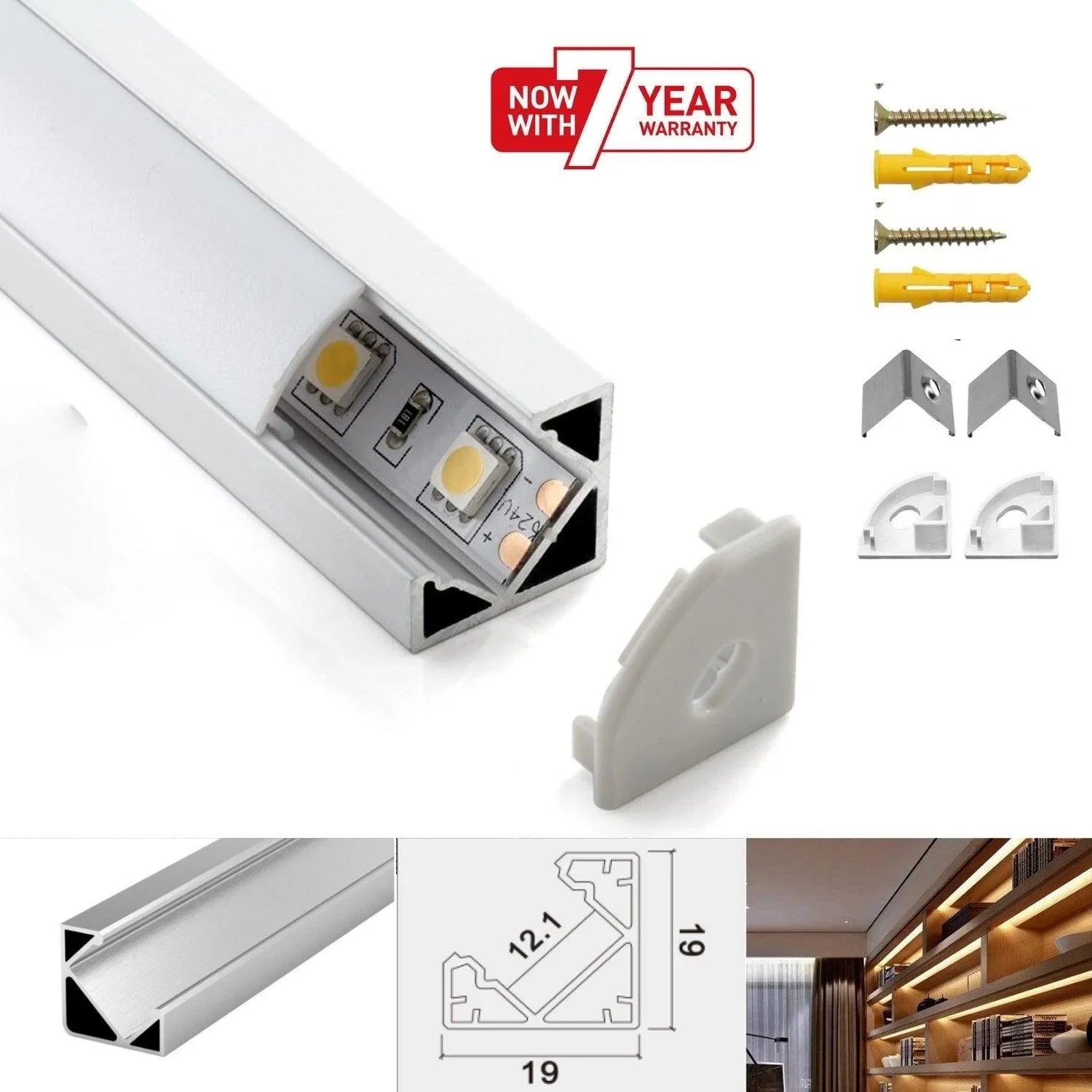 LED Strip Aluminium Corner Profile Milky Cover Cabinet LED Corner ...